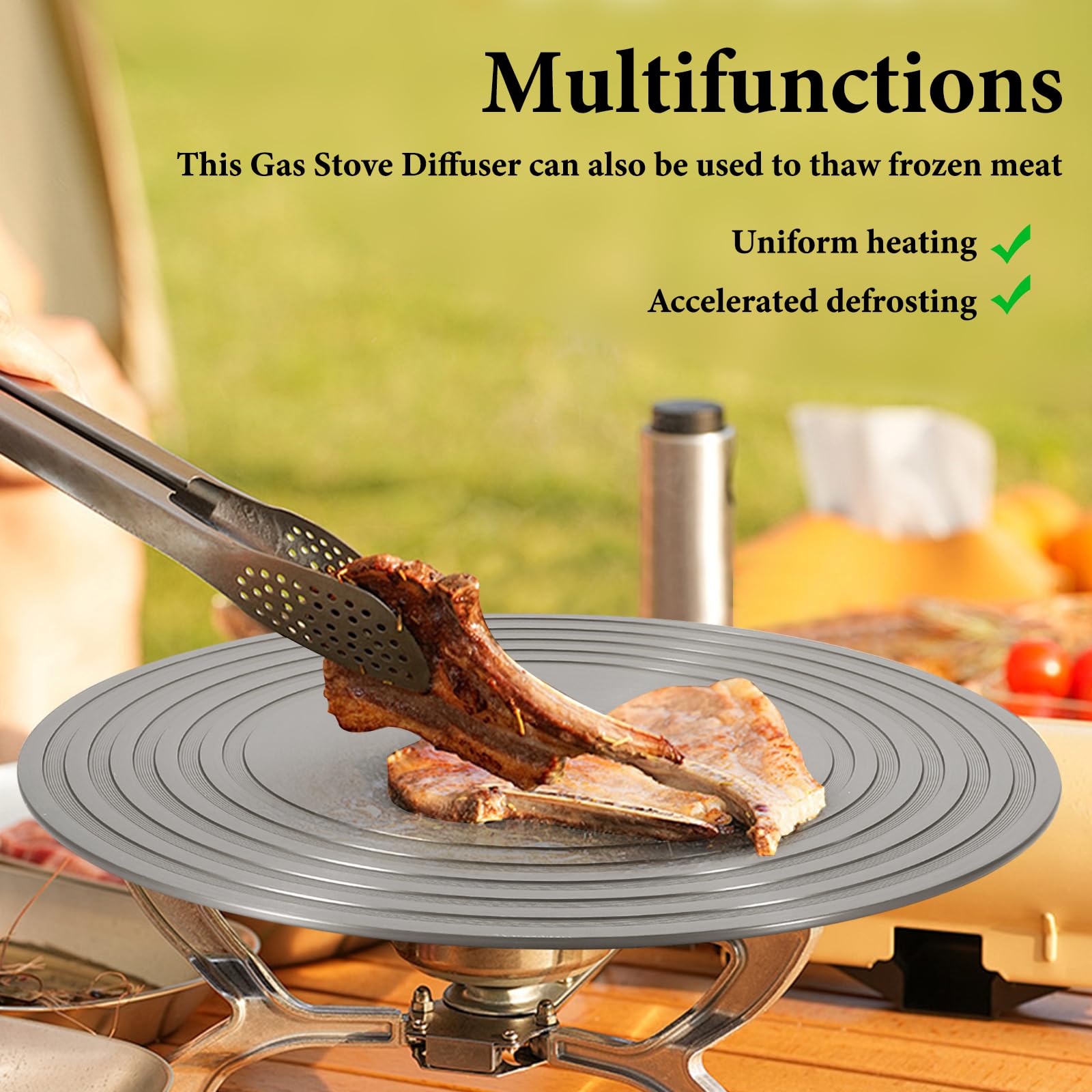 2 Pack Gas Stove Heat Diffuser Plate, Round Fast Defrosting Tray Aluminum Non-Stick Coating Cookware Simmering Thawing Plate Conduction Multifunctional, Flame Guard Protection Stovetop (9.3'' & 11'')