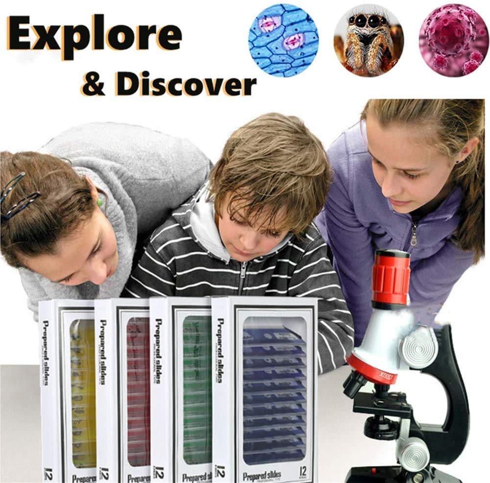 48PCS Kids Plastic Prepared Slides for Microscope of Animals Insects Plants Flowers Sample Specimens for Basic Biological Science Education #81053