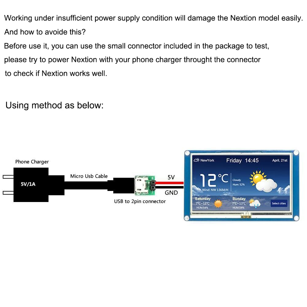 Ferwooh Nextion Basic Display 5.0'' NX8048T050 5.0inch TFT Resistive Touch Screen Panel 800x480 UART HMI Intelligent LCD Display Module