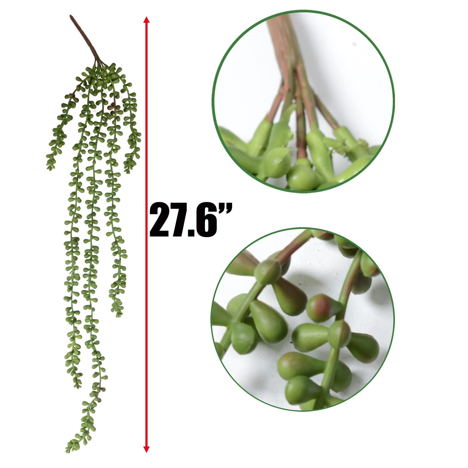 3 Pcs String of Pearls Plant Artificial Hanging Succulents Plants for Home Garden Decor (Pots Not Included) (Dark Green)