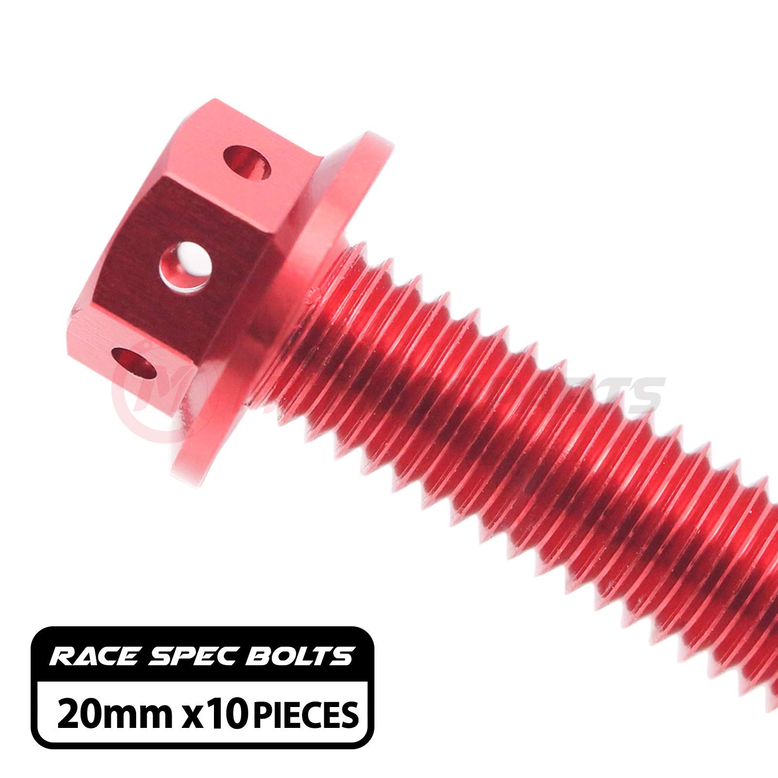 MC MOTOPARTS Pre-drilled CNC Race Spec Bolts M6 x 20mm Flanged HEX Head Screws 10 pcs (Red)
