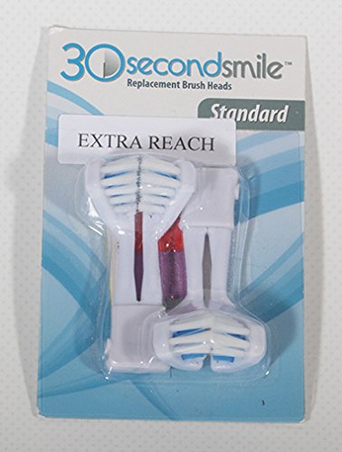 30 Second Smile - Extra Reach Standard Soft (1 Pack) Replacement Dual Heads - Reduces Plaque, Whiter Teeth, Healthier Gums, Fresher Breath - Dentist Recommended