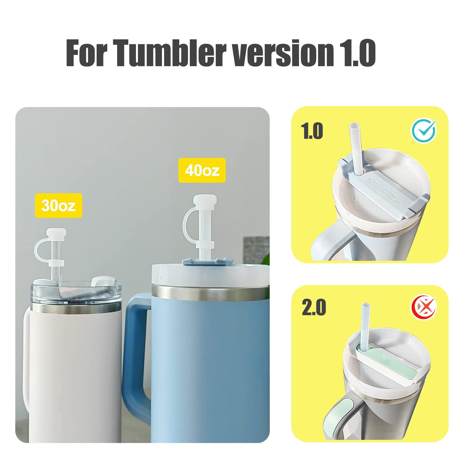 6 PCS Silicone Spill Proof Stopper Set for Stanley Cup 1.0/2.0 40oz/ 30oz, Reusable Stanley straw cover Including 2 Square Spill Stopper, 2 Round Leak Stopper and 2 Straw Cover Cap