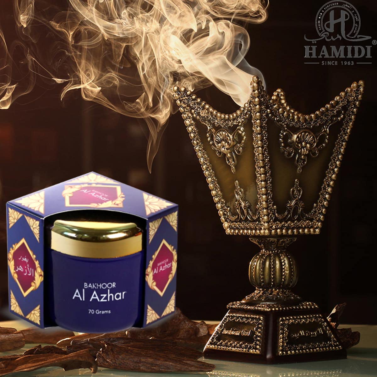 HAMIDI BAKHOOR AL AZHAR 70 GRAM Incense Fragrance For Home Use with Incense Burner or Mabkhara (Not Included) Natural Hand Dipped Beat Wood Scent