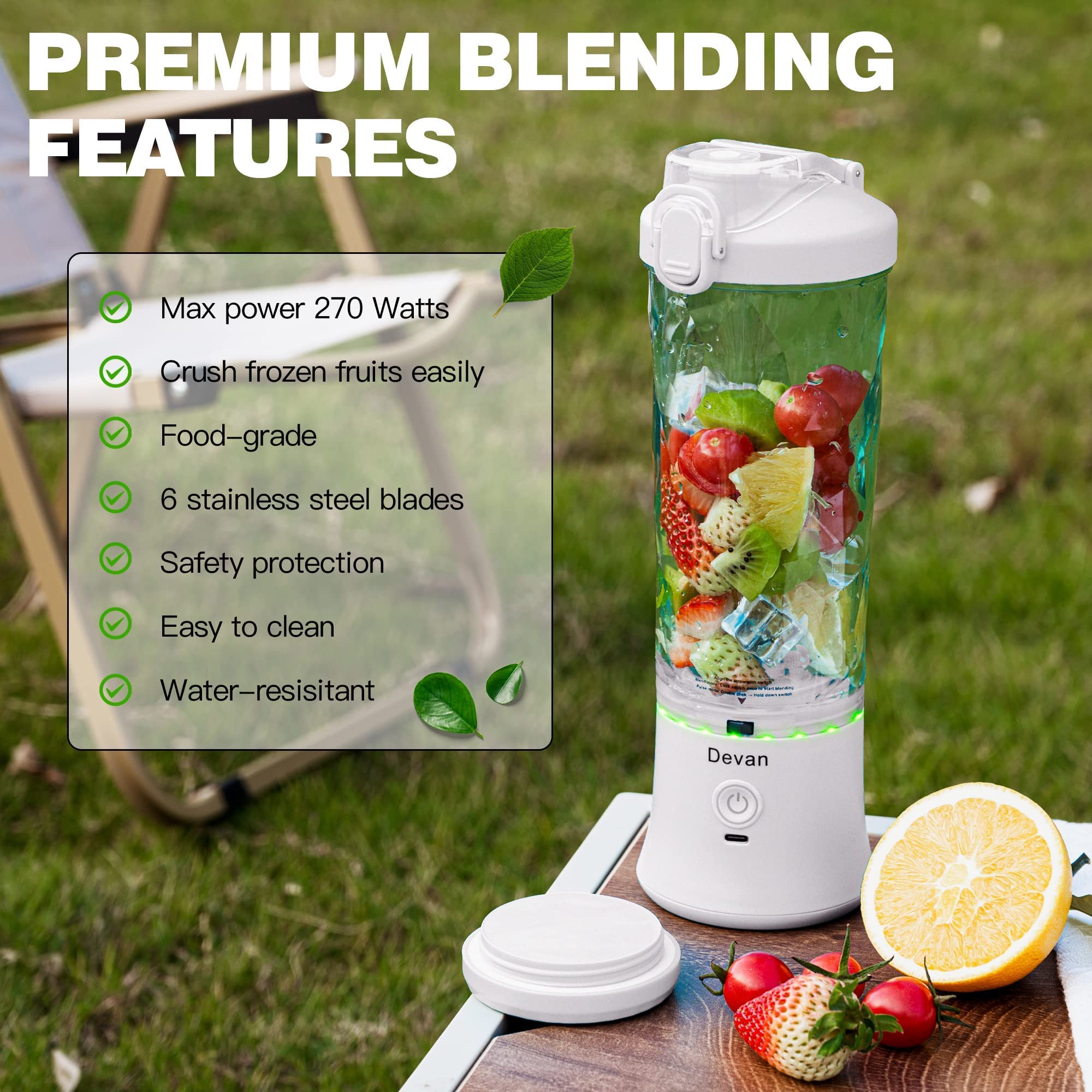2 Pack Portable Blender,270 Watt for Shakes and Smoothies Waterproof Blender USB Rechargeable with 20 oz BPA Free Blender Cups with Travel Lid.