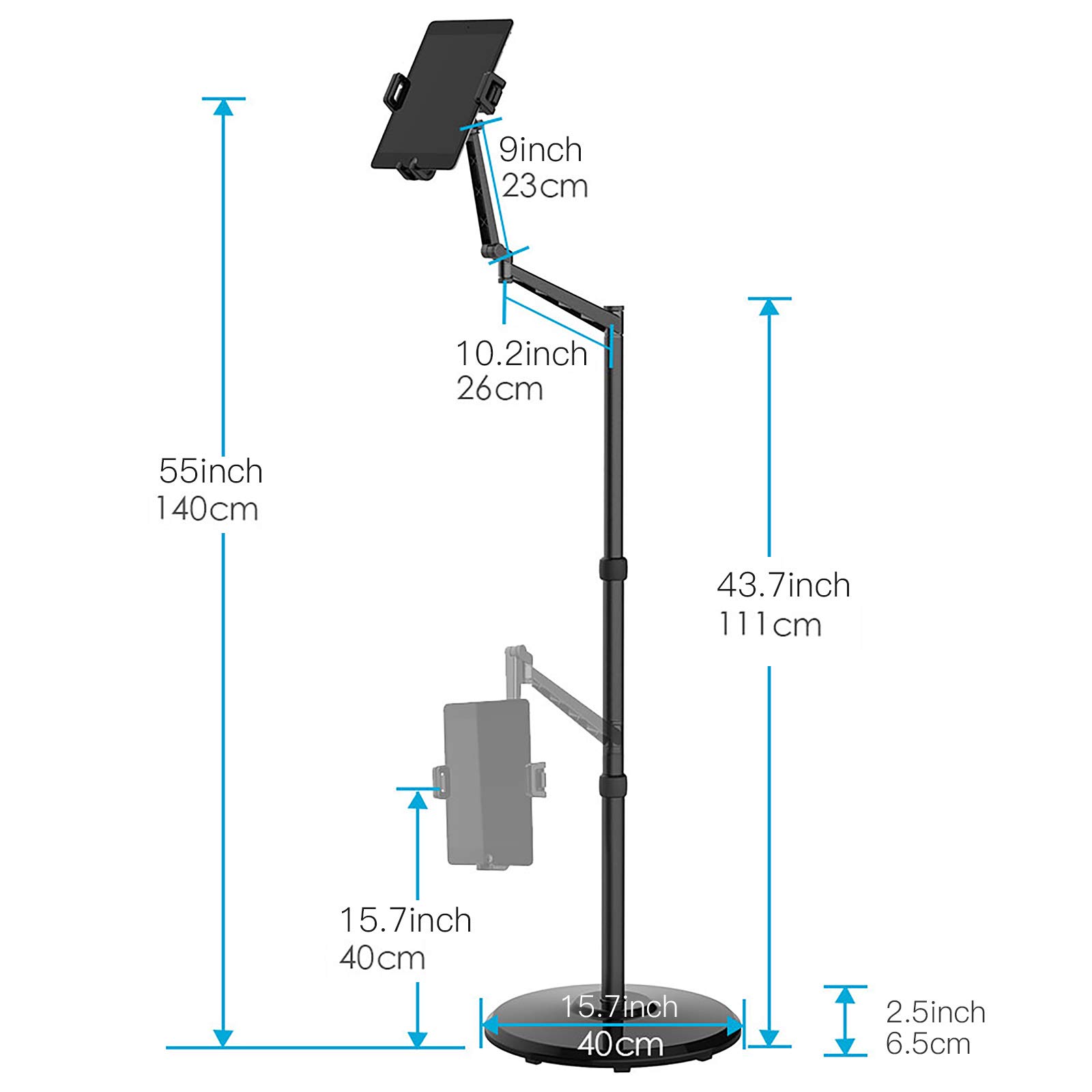 Smatree Tablet Floor Stand, 360 Degree Rotating with Height Adjustable Stand Compatible with 9-13 inch Ipad Pro/Air/Mini 2024, 12.4-11 inch Samsung Galaxy Tab S10/S9/S8, Surface Pro 11, eBook Reader