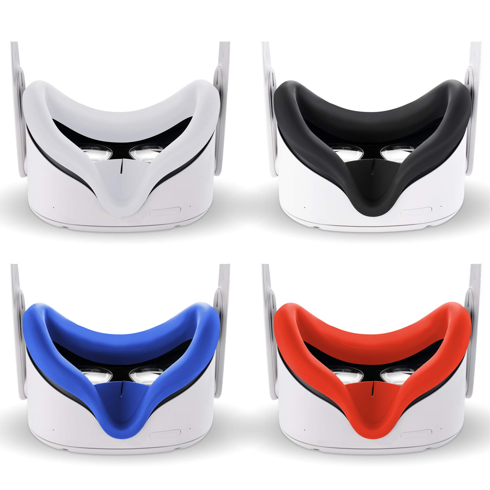 10PCS Set VR Silicone Face Cover Compatible with Oculus Quest 2 Accessories, Sweat-Proof Lightproof Non-Slip Washable Replacement (Blue/Black/Red/White),Len Protector,Disposable Eye Cover