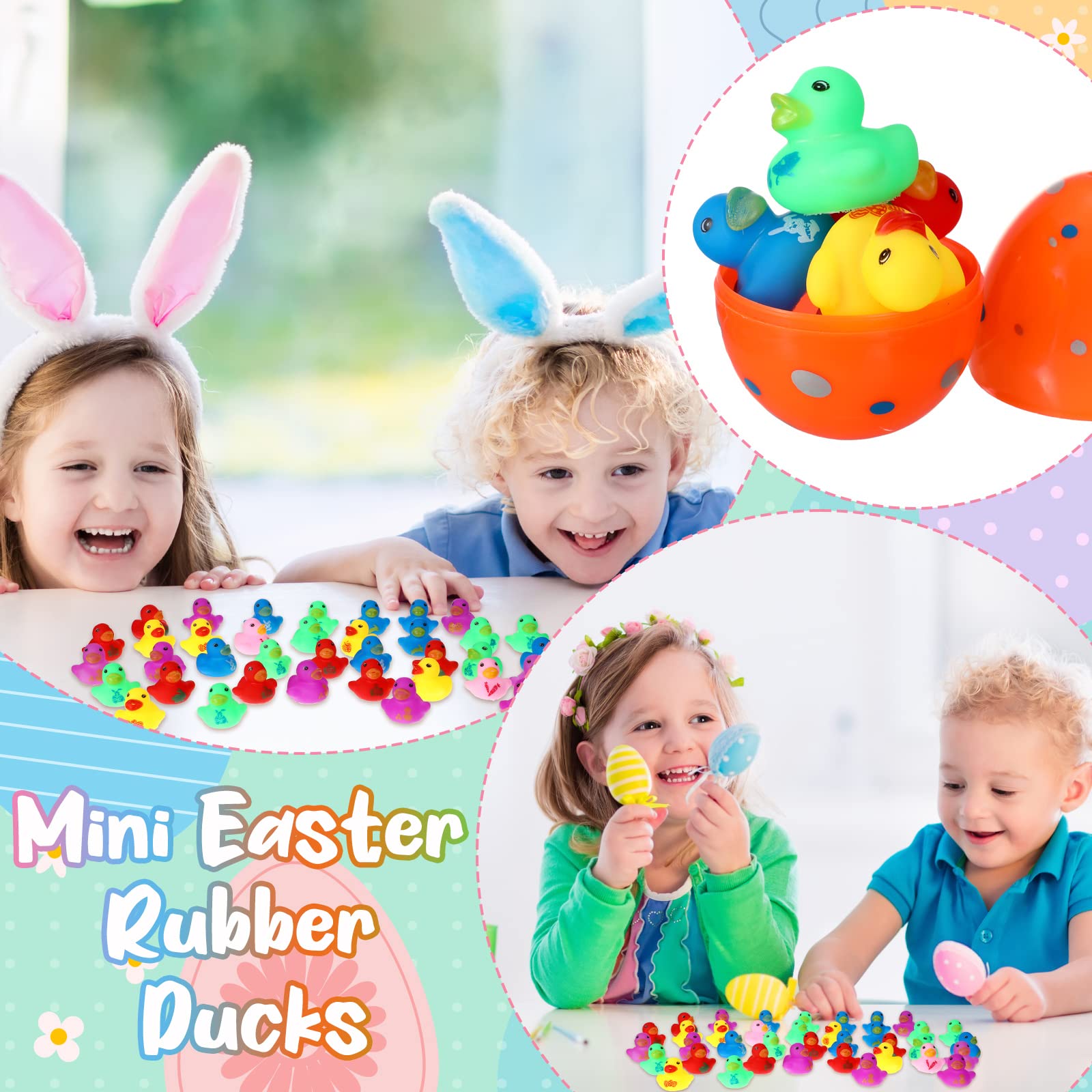 100 Pcs Mini Easter Rubber Ducks 1.57 Inch Small Rubber Ducks in Bulk Easter Bunny Egg Rubber Ducks for Easter Birthday Party Favors Bathtub Classroom Exchange Prizes
