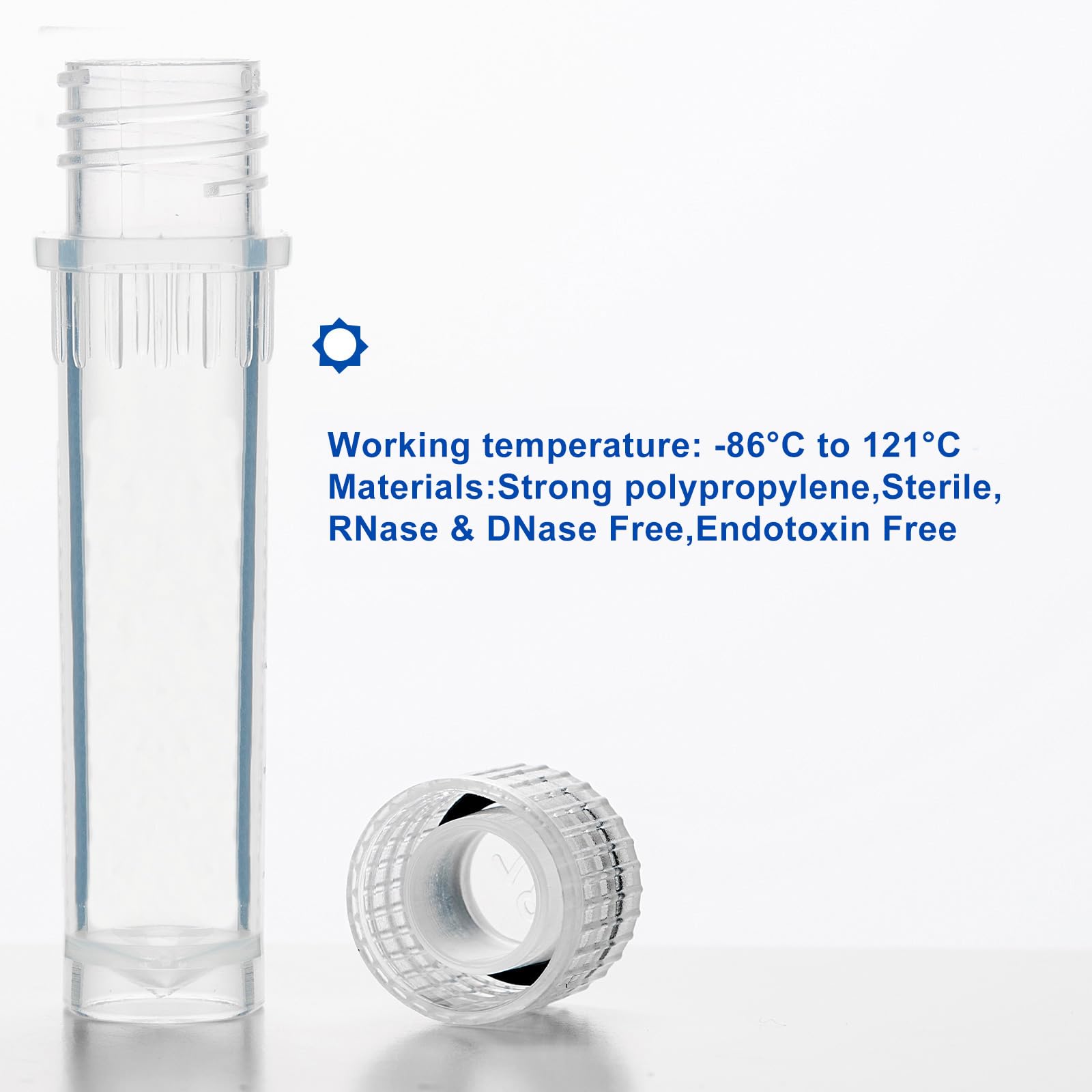 CryoKing Plastic Cryogenic Vials with Lids, Sterile Specimen Collection, Cryovial Storage Vile with Screw Caps, 2.0ml Collection Tubes for Liquid Culture (47.5mm, Self-Standing), Case of 2,000