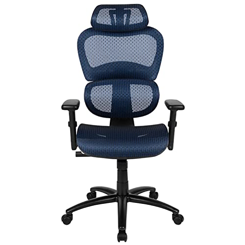 Flash Furniture LO Ergonomic Mesh Office Chair with 2-to-1 Synchro-Tilt, Adjustable Headrest, Lumbar Support, and Adjustable Pivot Arms in Blue