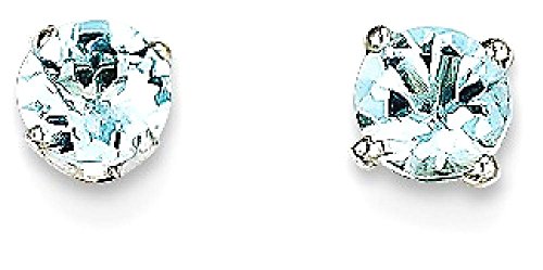14K White Gold 4mm Blue Aquamarine Studs Gemstone Earrings March Birthstone Jewelry