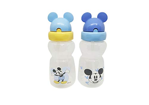Disney Cudlie Mickey Mouse Baby Boy 2 Pack of 11 Oz Sippers Pop Up Straw Character Molded Lid with Here I Am Print