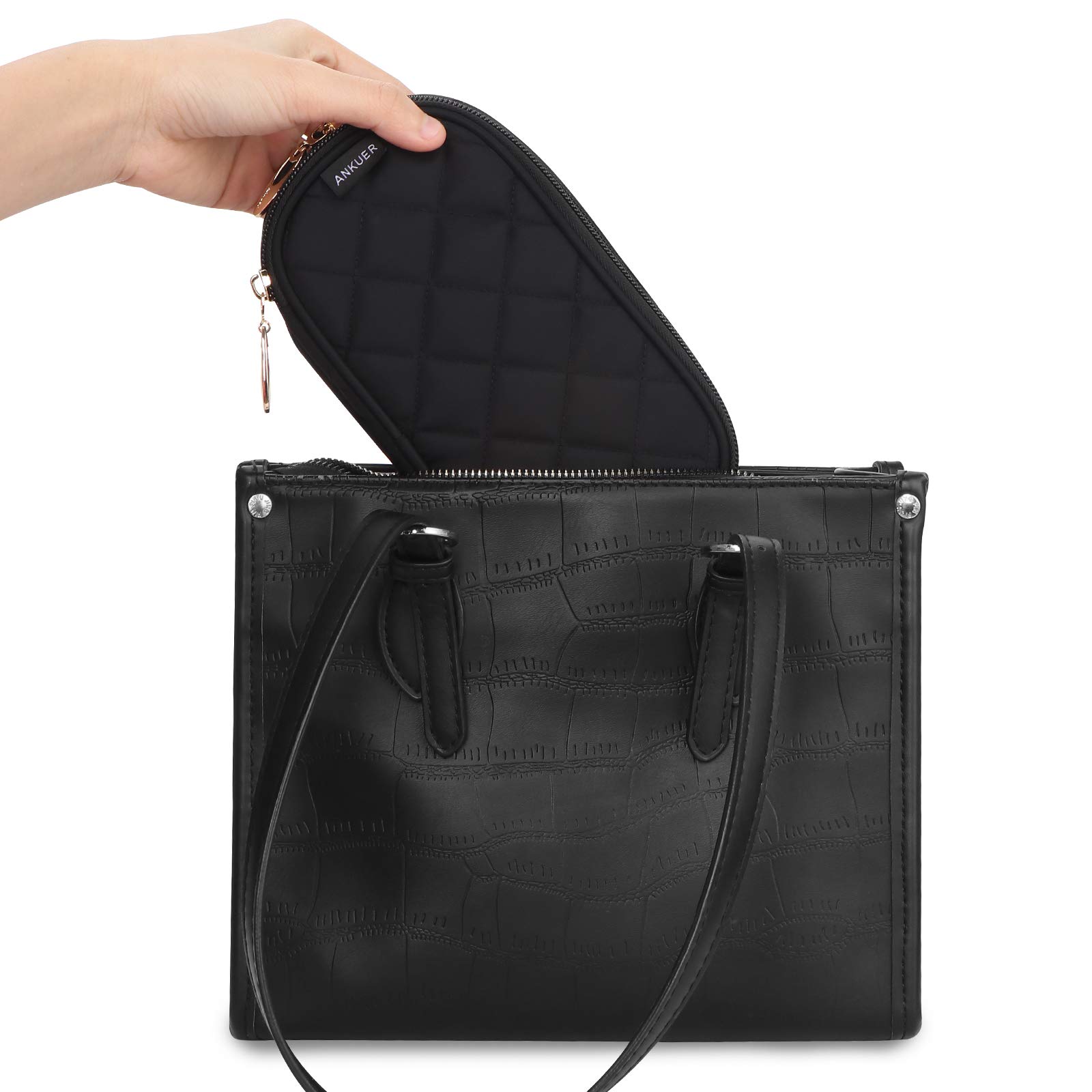 ANKUER Travel Makeup Bag for Women: Small Cosmetic Bag Organizer Cosmetic Case Pouch for Girls (Black)