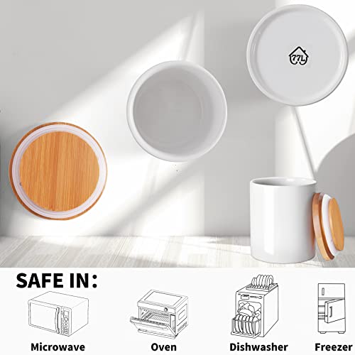 77L Food Storage Jar, 10.13 FL OZ (300 ML), Ceramic Food Storage Jar with Airtight Seal Bamboo Lid - Modern Design White Ceramic Food Storage Canister for Serving Tea, Coffee, Spice and More