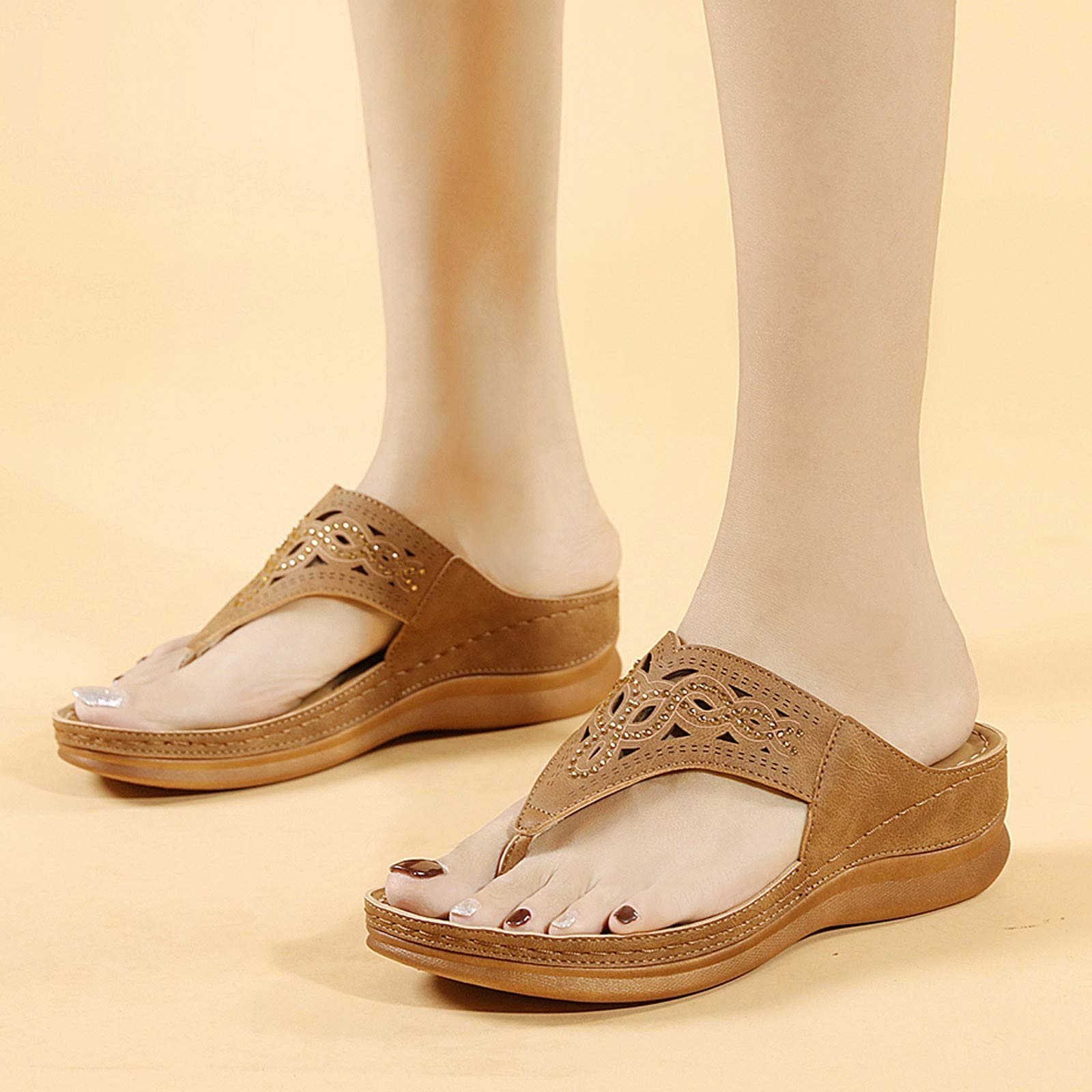 justHIGH Wedge Flip Flops for Women, Hollow Out Breathable Platform Sandals, Women Summer Wedge Sandals with Comfort Insole