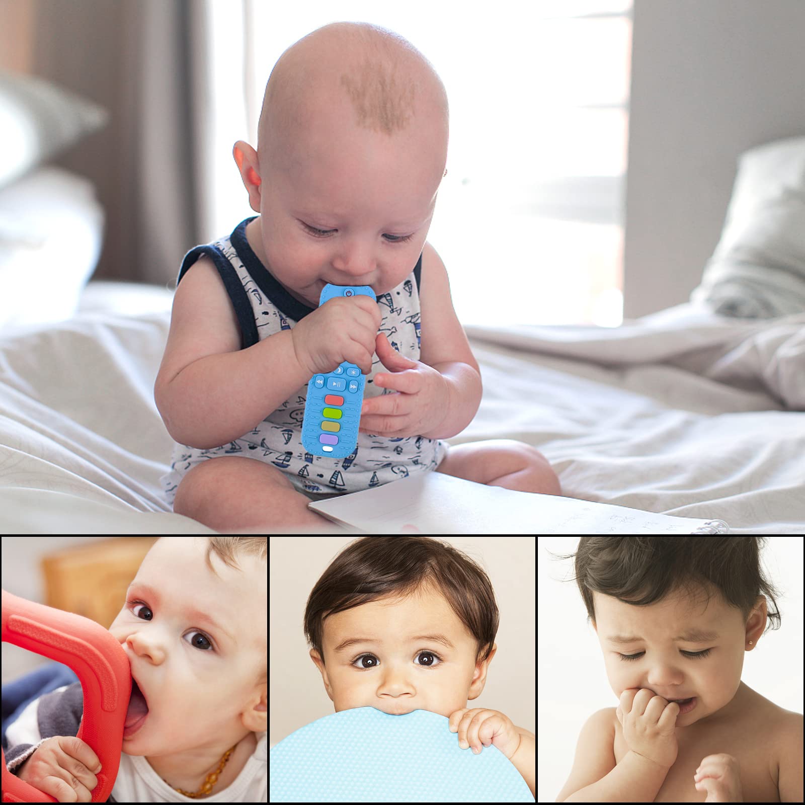 2 PCS Baby Remote Control Toy Remote Teether for Baby Teething Toys Soft Silicone Baby Teething Chew Toy for Babies Soft-Textured Teether, Baby Chew Toys Sensory Toys (2 Rmote)