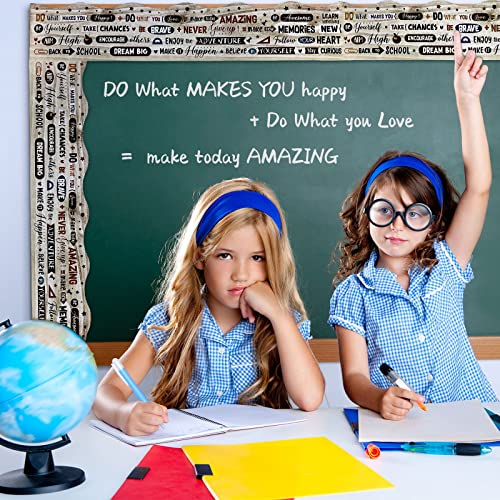 2.5 ft Motivational Classroom Bulletin Board Border Inspirational Quote Border Trim Greenery Scalloped Border Back to School Borders for Board Chalkboard (Rustic Style)