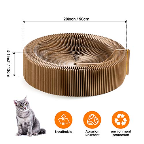Collapsible Cat Scratcher Lounge Bed, Cardboard Cat Bed, Corrugated Pet Scratcher Pad, Round Cat Scratching Bed Nest for Indoor Big Large Kitty Kitten Cats
