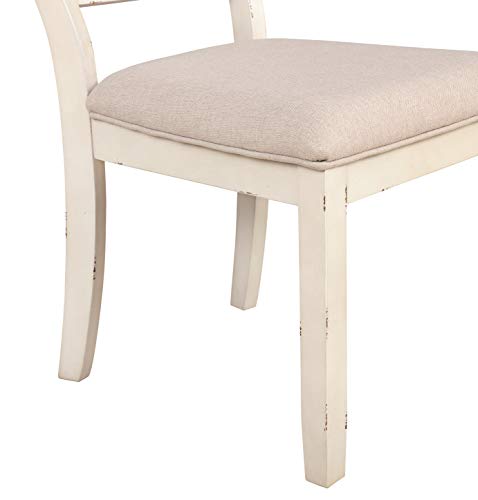 Roundhill Furniture Prato 7-Piece Dining Table Set with Cross Back Chairs, Antique White and Distressed Oak