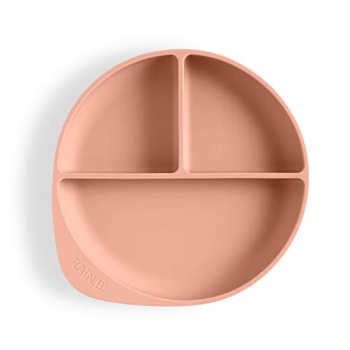 RAiN.B. MellowMate Pure Platinum Silicone Suction Plate for Baby & Toddlers|Divided Baby Dish with 3 Compartments|BPA-Free Non-Slip Baby Eating Supplies|Microwave & Dishwasher Safe – Waffle Caramel