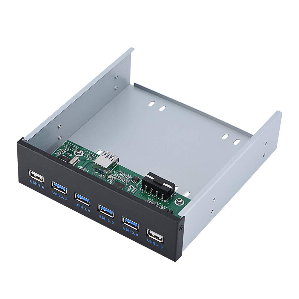 ASHATA USB Front Panel,19 pin to 6 Interface (4 * USB3.0 + 2 * USB2.0) Metal Front Panel USB Hub,High Speed USB 3.0 Front Panel USB 3.0 Hub,Plug and Play