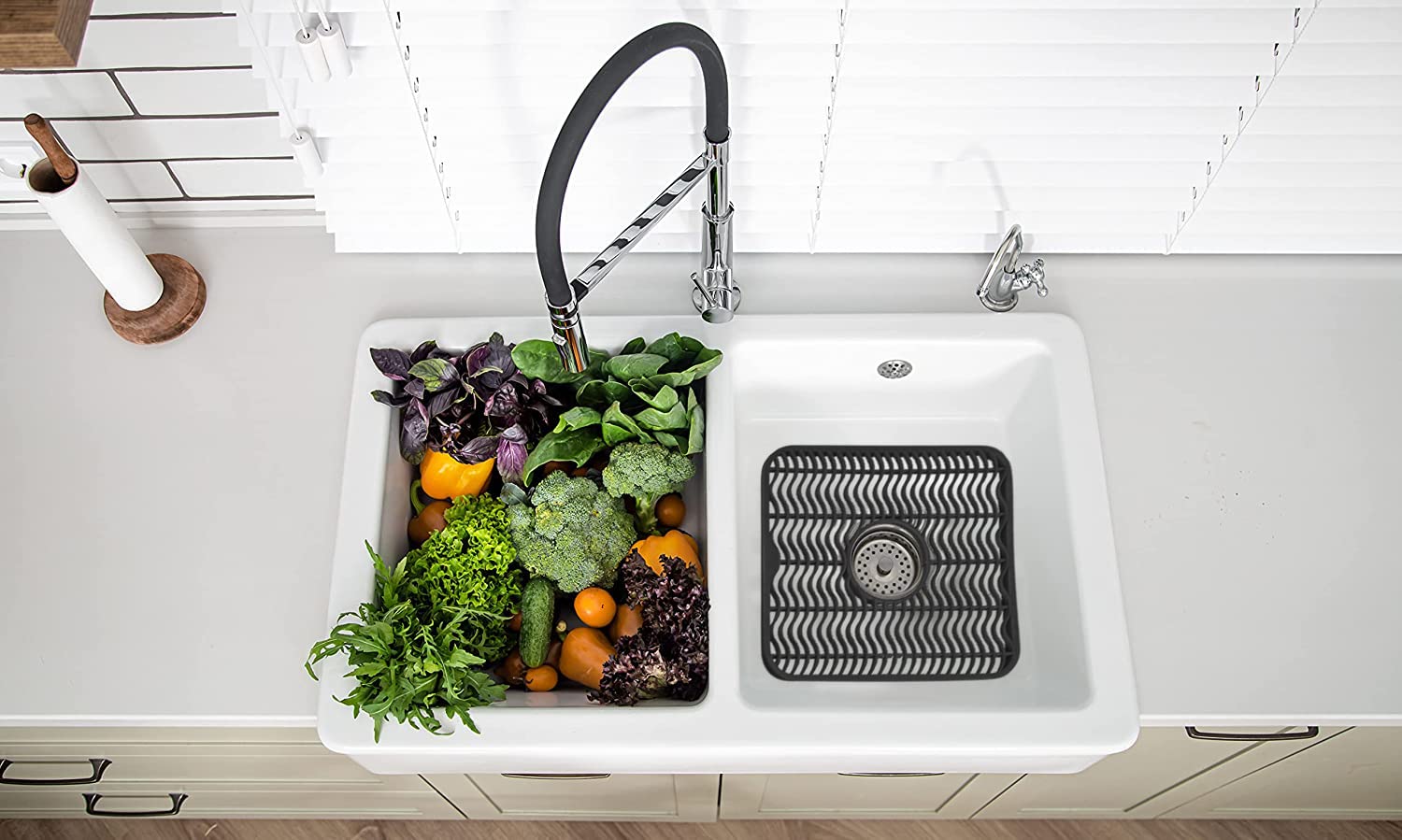 DecorRack 2 Black Sink Protectors for Kitchen Sink, 12" x 11" Dish Rack, Protect Sink from Stains, Damage, Scratches, Dishwasher Safe Sink Grid, Sink Mat, for Kitchen (2 Pack, Black)