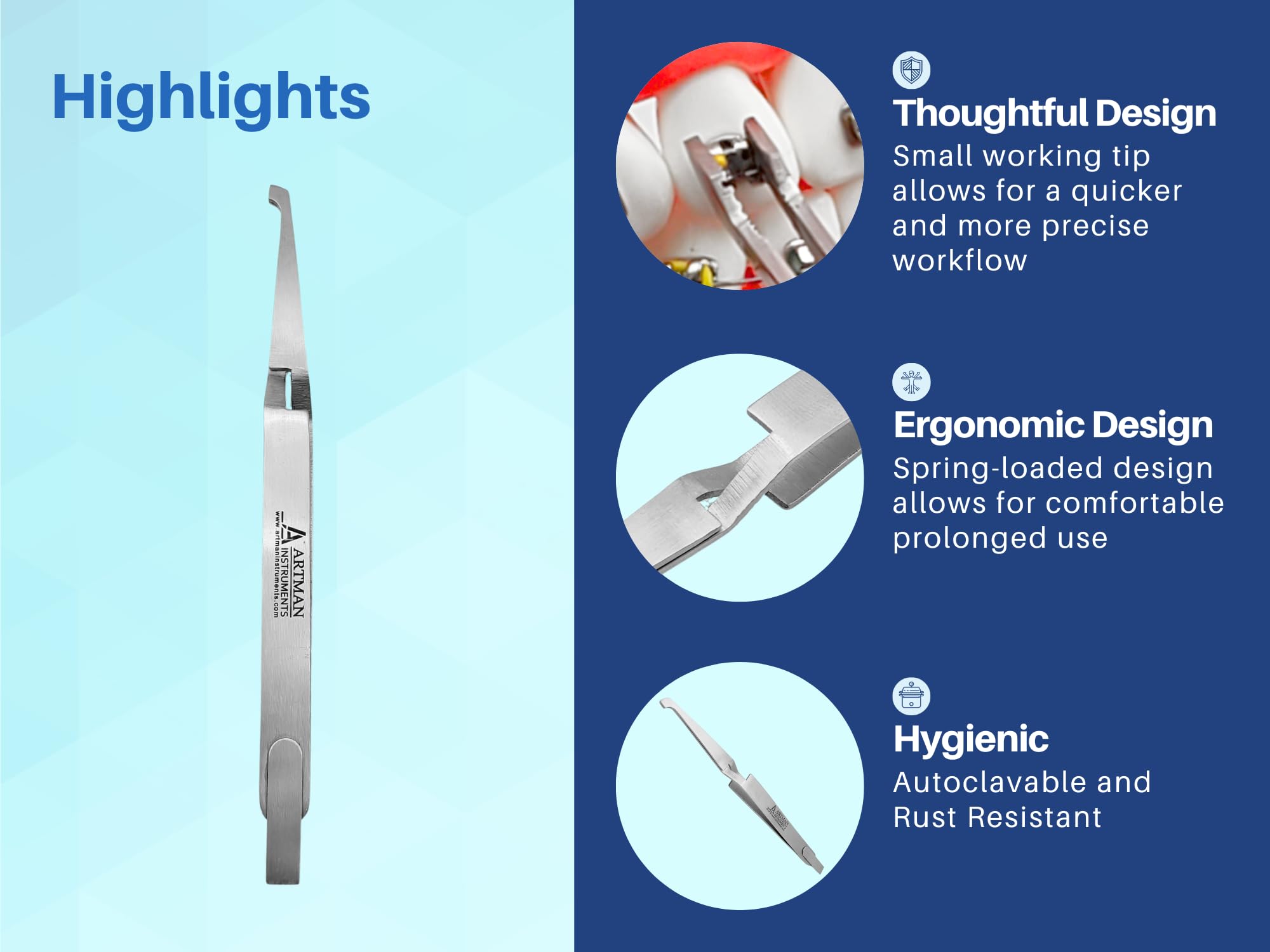 ARTMAN INSTRUMENTS Orthodontic Bracket Placer Tweezers – Self-Holding Bracket Holder Pliers, Stainless Steel, Precision Tool for Orthodontic Procedures, Durable and Autoclavable (Pack of 4)