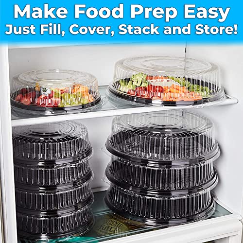 Avant Grub Heavy Duty, Recyclable 12 in. Serving Tray and Lid 5pk. Large, Black Plastic Party Platters with Clear Lids Dishware Plate, Elegant Round Banquet or Catering Trays for Serving