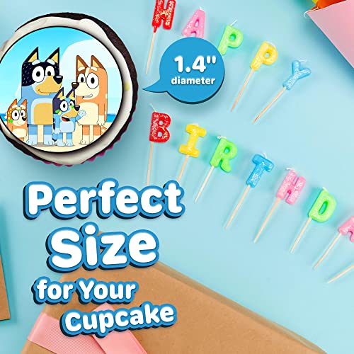 30x blue dog Cupcake Toppers – Edible Happy Birthday Décor, Wafer Sheet Cake Decorating