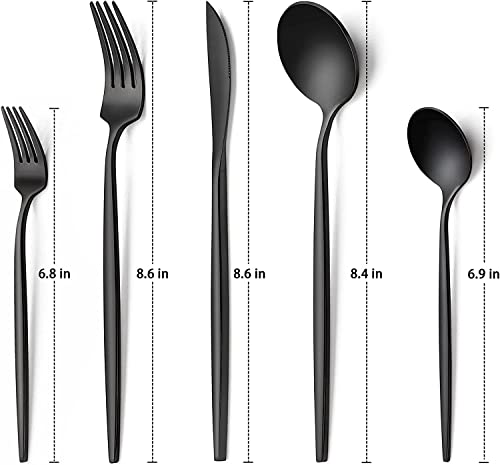 60-Piece Black Silverware Set, Flatware Set for 12, Food-Grade Stainless Steel Tableware Cutlery Set, Utensil Sets Kitchen Cutlery for Home Office Restaurant Hotel