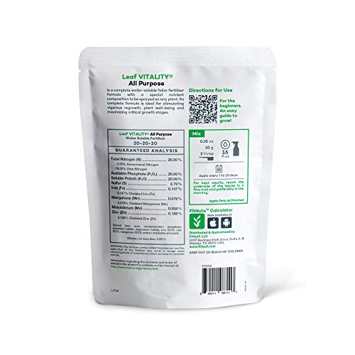 Fitleaf Leaf Vitality All Purpose 20-20-20 (3.52 oz) β Premium Foliar Feed Water Soluble Fertilizer to Spray for All Plants β Promotes Biomass Growth and Vibrant Leaf Color, Complete Plant Nutrition with Amino Acids (3.53 oz)