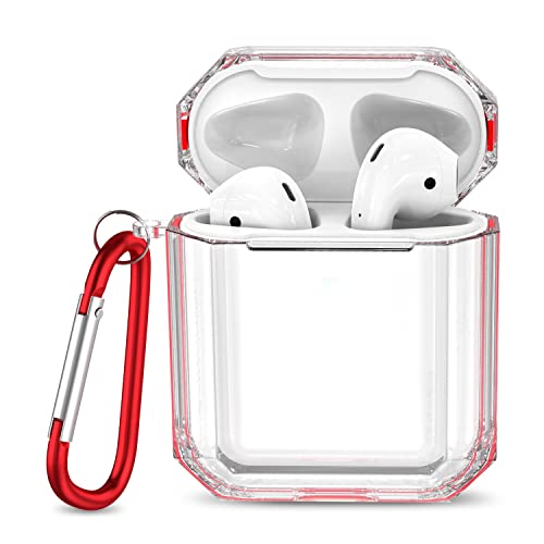Fitlink Case for AirPods 2&1, Anti-Scratch Shock-Absorption Soft TPU Crystal Clear Case Cover for Apple AirPods 2&1 in Charging Case with Carabiner (AirPods with Wireless Charging Case, Red)