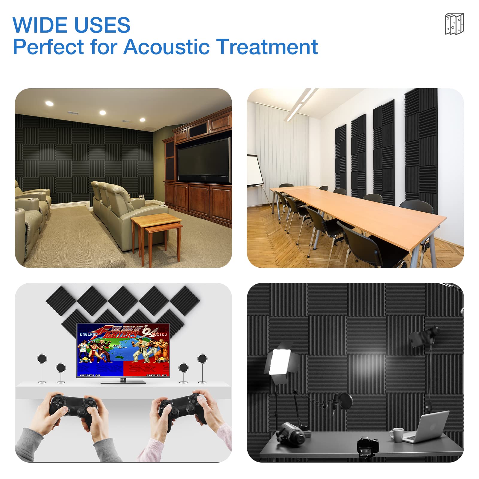 52 pack Acoustic Panels Self-Adhesive, 1" X 12" X 12" Quick-Recovery Sound Proof Foam Panels, Acoustic Foam Wedges High Density, Soundproof Wall Panels for Home Studio,black-01