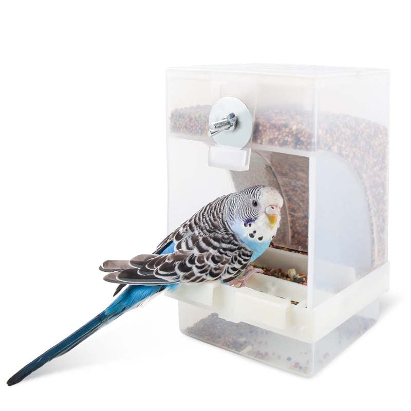 2-Pack No-Mess Automatic Bird Feeder Parrot Feeder Cage Accessories Supplies for Feeder Integrated Automatic Box Parakeet Canary Cockatiel Finch (2pcs)