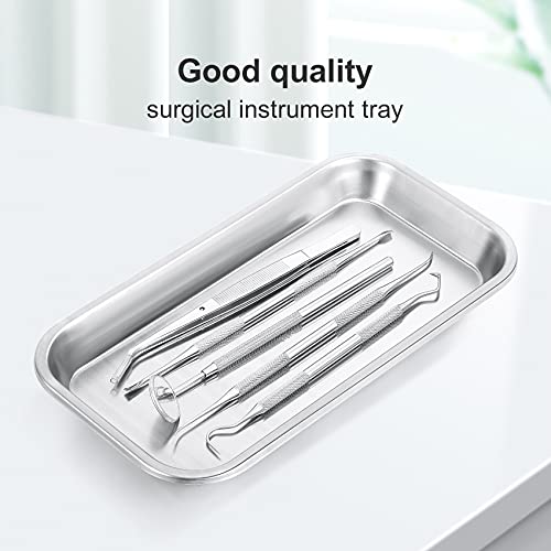 Annhua 304 Stainless Steel Lab Tray 3 Pack Surgical Instrument Trays 8.86" x 4.7" x 0.8", Lab Tray Small for Laboratory, Tattoo Station, Bathroom Organizer