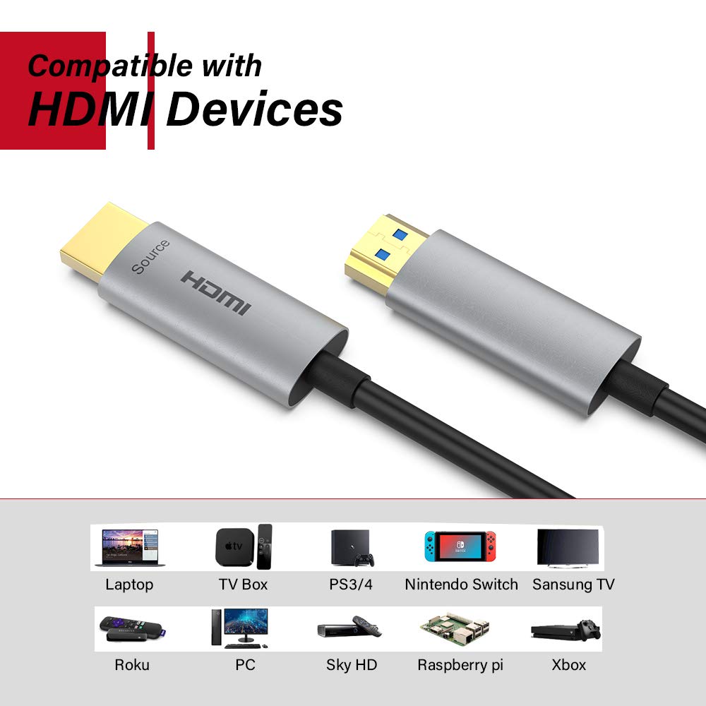 ATZEBE Fiber Optic HDMI Cable 50ft, Fiber HDMI Cable Supports 4K@60Hz, 4:4:4/4:2:2/4:2:0, HDR, Dolby Vision, HDCP 2.2, ARC, 3D, High Speed 18Gbps
