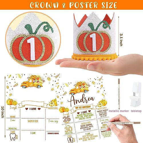 174 PCs Our Little Pumpkin Is Turning One Decorations, Hombae Thanksgiving Fall Pumpkin 1st Birthday Party Backdrop Balloon Garland Maple Leaf Banner Tablecloth Box Cutout Cake Topper Crown Poster