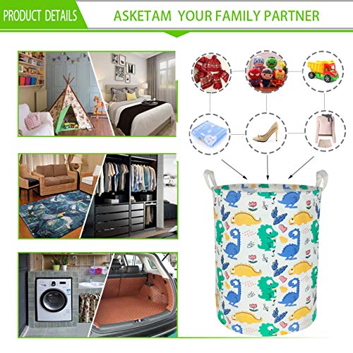 ASKETAM Baby Laundry Hamper, Cartoon Dinosaur, Durable, Large Capacity, Lightweight, Portable, Waterproof