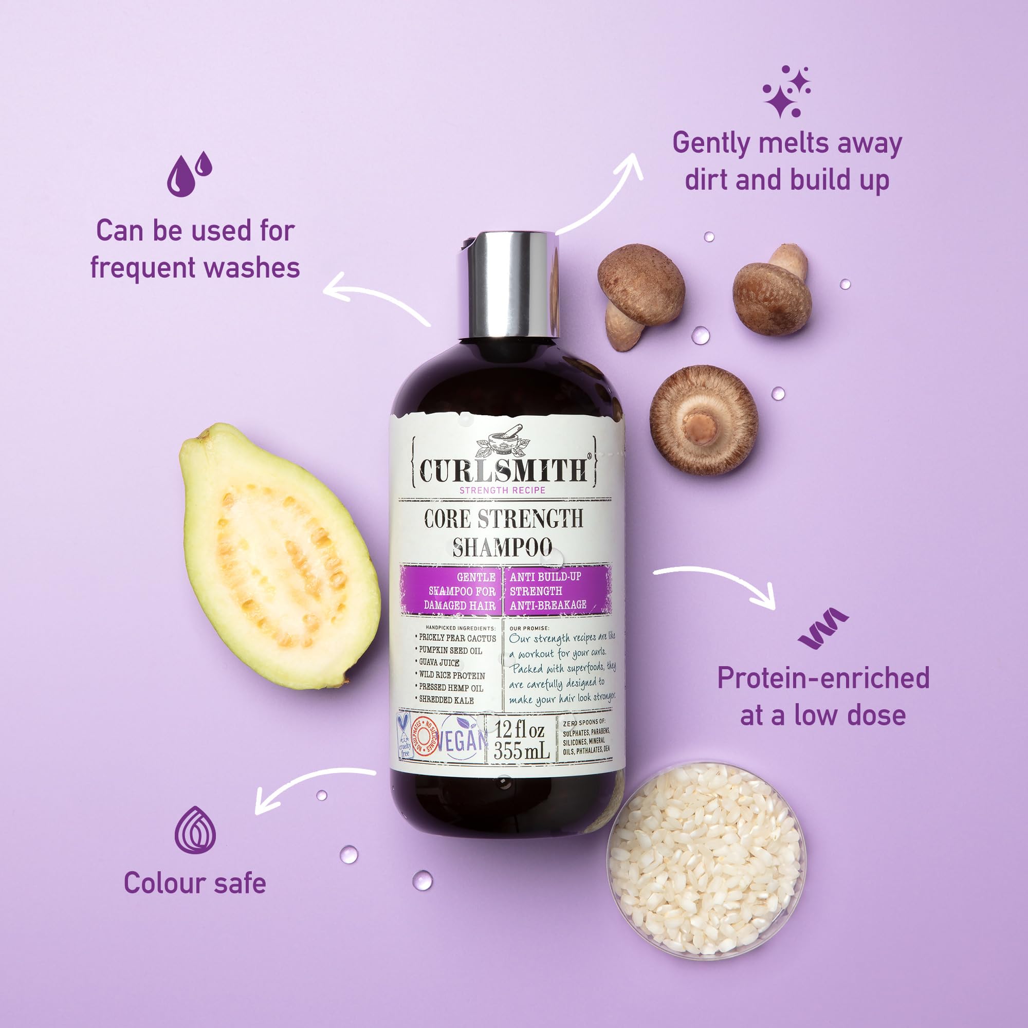 CURLSMITH β Core Strength Shampoo, Gentle Protein-Rich for Frequent Use (12fl oz)