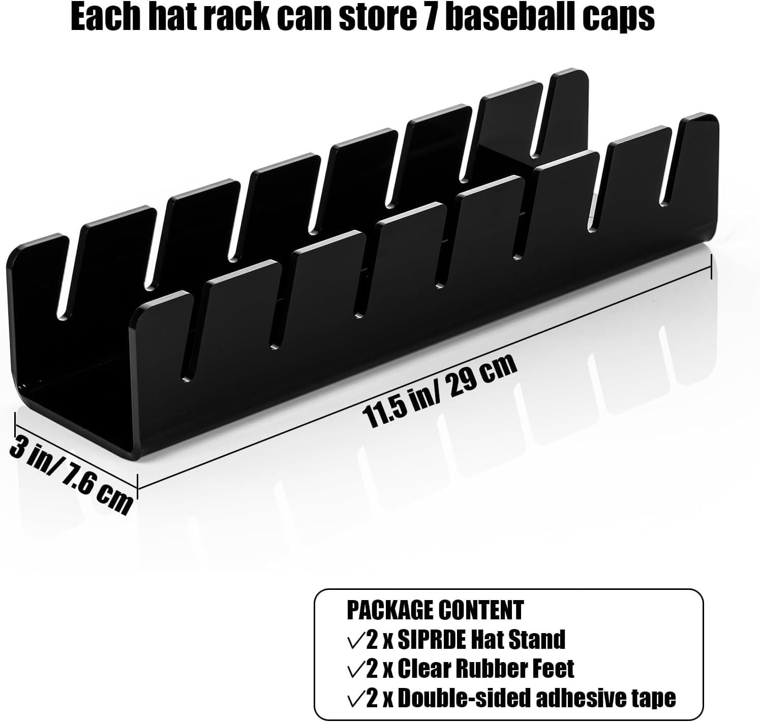 2Pcs Hat Stand For Baseball Caps,Hat Organizer Acrylic Hat Display Stand For 7 Baseball Caps Hat,Hat Racks for Baseball Caps Display and Organizer for Bedroom (Transparent)