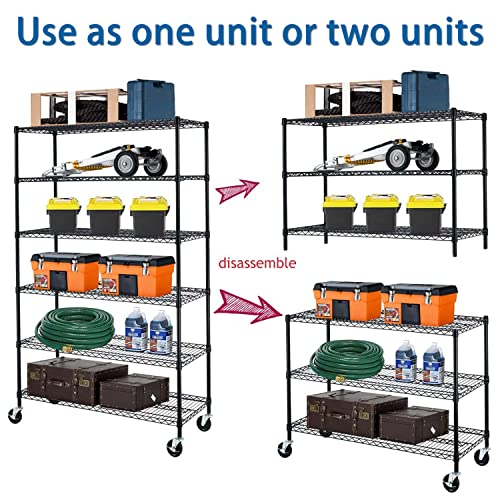 6000Lbs Capacity Heavy Duty Shelving, 6 Tier Wire Shelving Unit on Wheels, NSF Certified Adjustable Storage Shelves Rack for Garage Pantry Basement (18"x 48"x 76", Black) (Black)