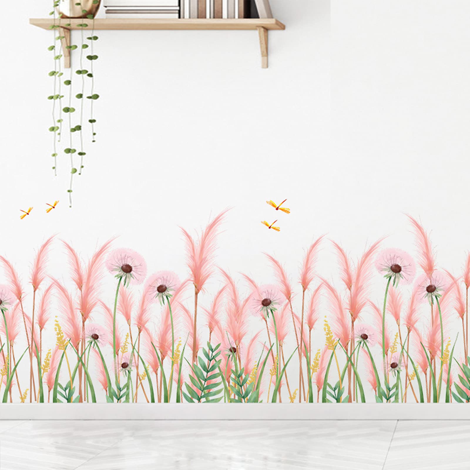 3Pcs Tropical Plants Flowers Vine Wall Corner Stickers, Removable Green Plants Fresh Leaves Flower Wallpaper Decals, Garden DIY Art Mural for Nursery Bedroom Kitchen Offices Home Decorations (B)