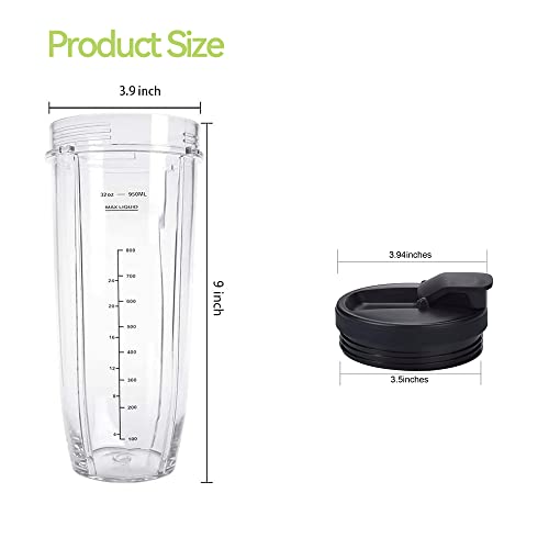32 Oz Blender Repalcement Cup, Replacement Parts for Ninja Blender with Sip & Seal Lid For BL450 BL454 Bl455 BL456 BL480 BL481 BL482 BL490 BL640 BL642 Nutri Ninja Auto IQ Series Blenders, 1-Pack