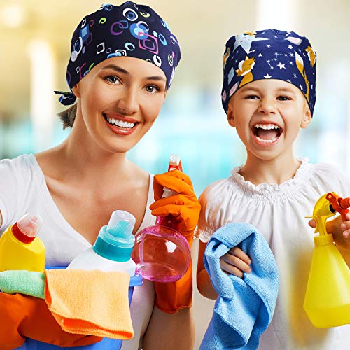Geyoga 6 Pieces Adjustable Working Caps with Button Gourd Tie Back Bouffant Hats Sweatband Caps Breathable Hair Cover for Women Men
