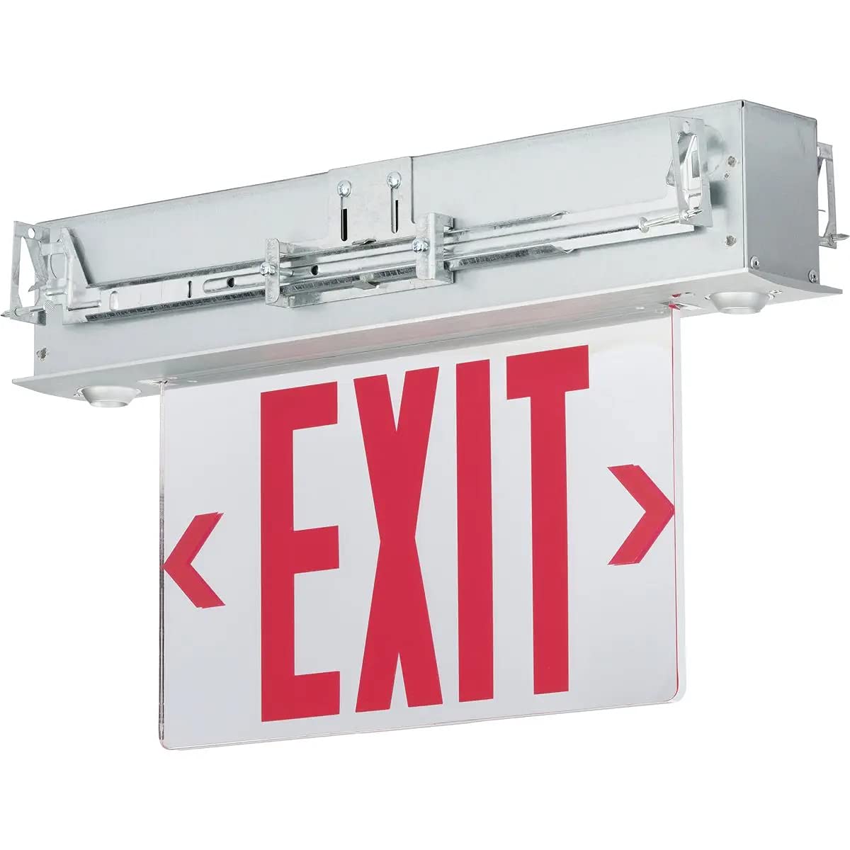 LB91610 Recessed Edge-Lit Red Exit Sign, 120-277V Double Face LED Combo Emergency Light with Adjustable Two Head and Backup Battery, NYC Approved 8” Lettering, UL Certified