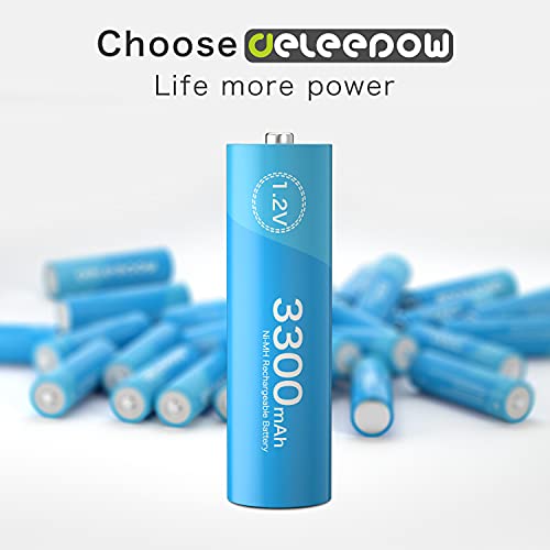 Deleepow Rechargeable AA Batteries 3300mAh Nimh AA Rechargeable Batteries 24-Pack 1.2V 1200 Cycles(Only Battery)