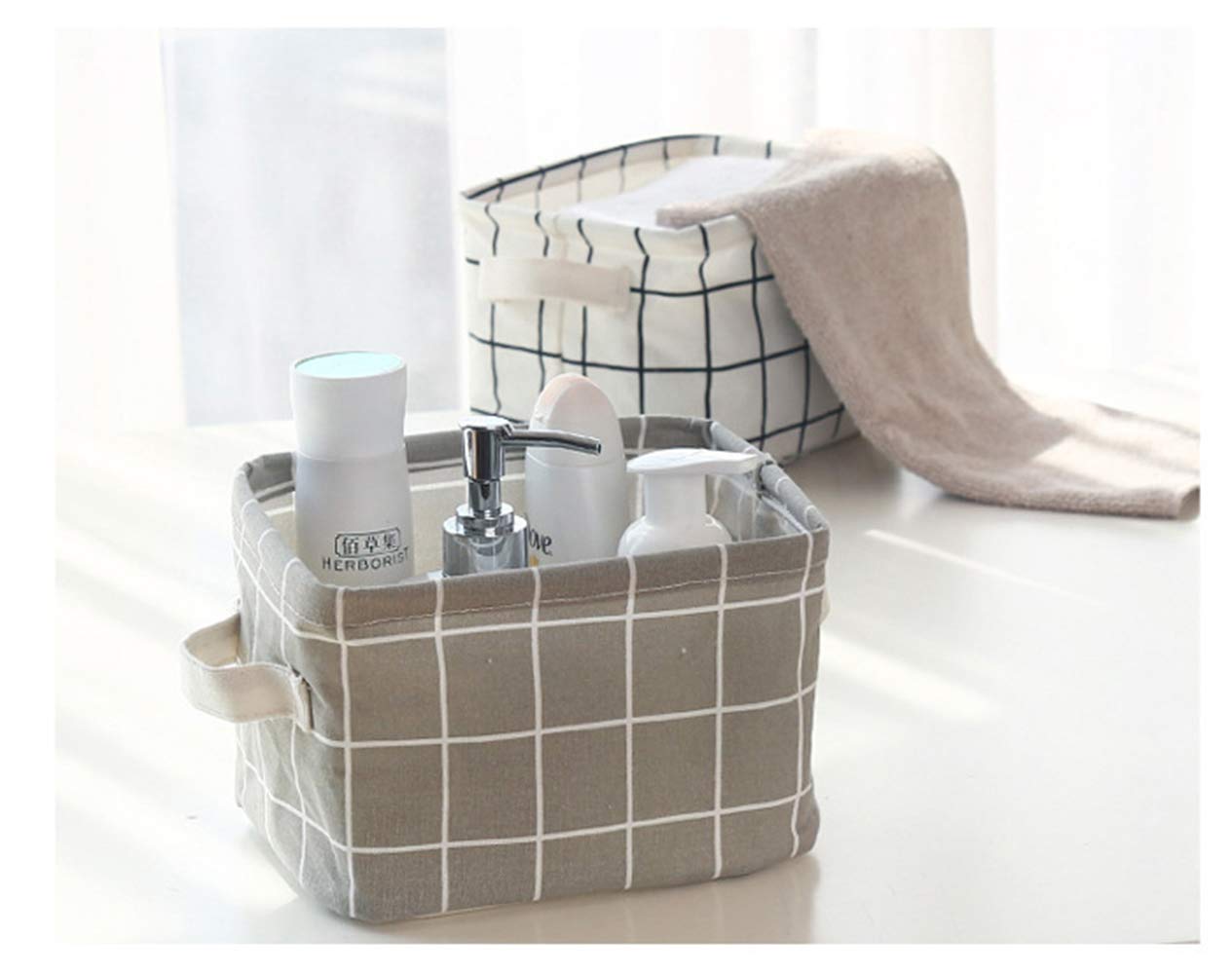 AARAINBOW 3 Packs Storage Basket Bins Canvas Mini Storage Cubes Storage Basket for Makeup, Toys Liners, Books Storage Baskets with Handles for Shelves & Desks(3 Gray)