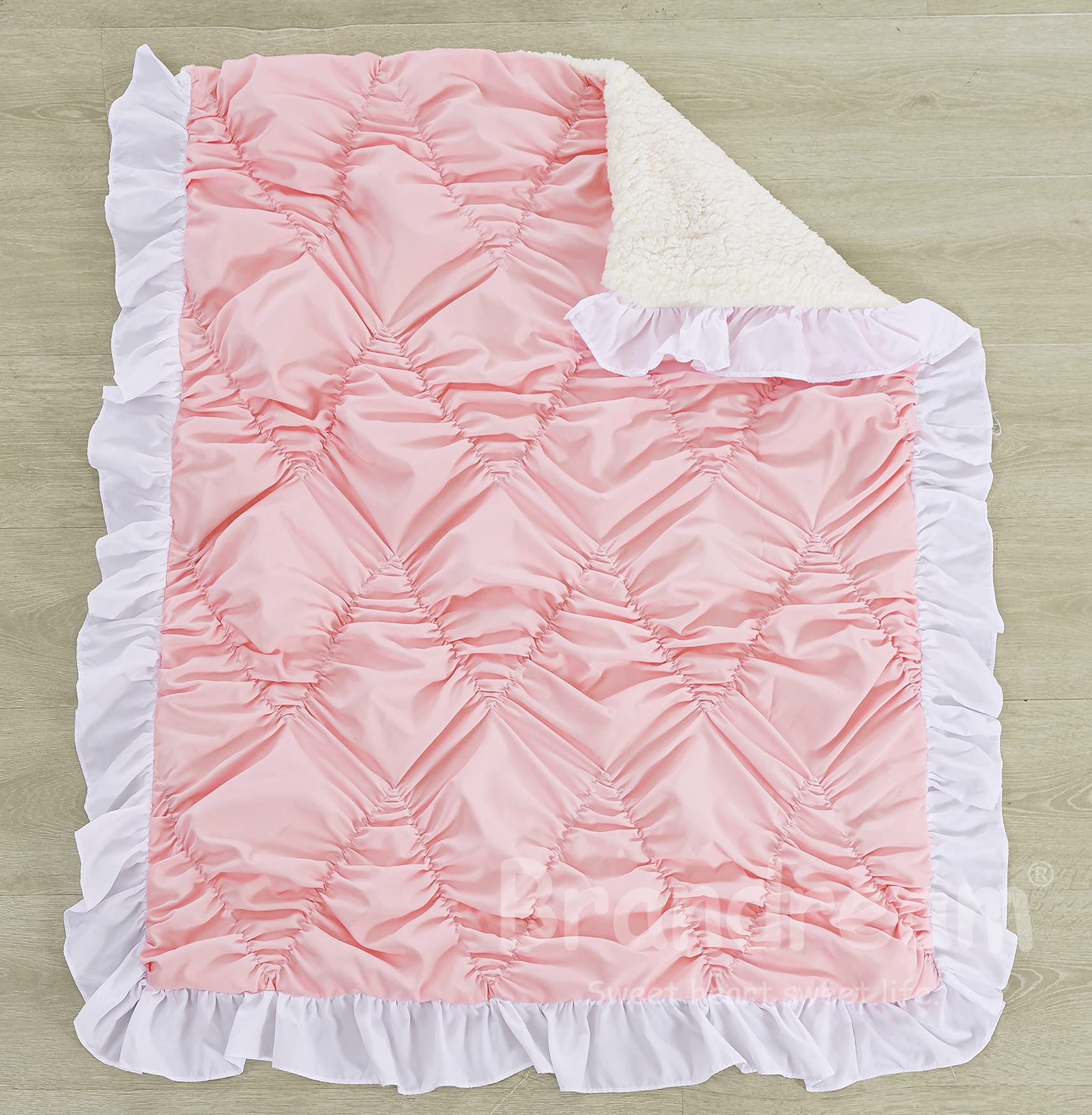 Brandream Nursery Bedding Ruffle Girls Crib Bedding Set Pink White Diamond Blanket, Fitted Sheet, Jade Pink Skirt, 3 Piece