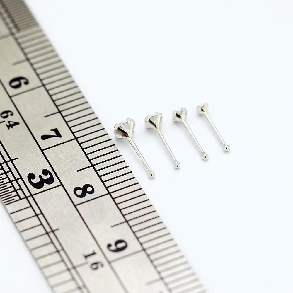 14K White Gold Claw Set 1.5MM Round CZ Stone 22 Gauge Ball End Nose Stud Piercing Jewelry