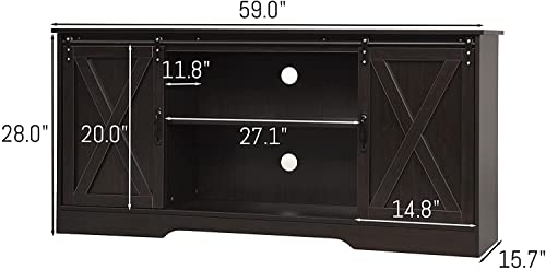 4 EVER WINNER Buffet Cabinet with Storage, 60β Kitchen Sideboard Cabinet with Sliding Barn Doors, Farmhouse Coffee Bar Cabinet Black Buffet Server Cabinet for Living Room Dinning Room, Espresso